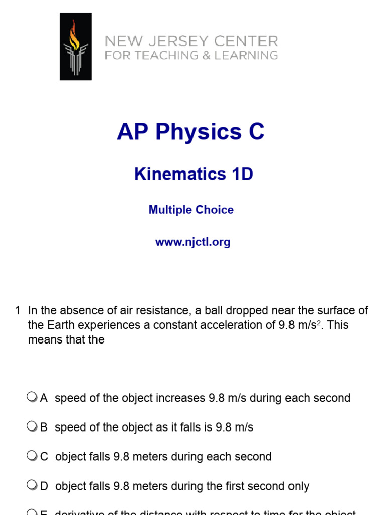 AP Physc M Kinematics 1 Dimension Multiple Choice Slides 2024-06-24 ...