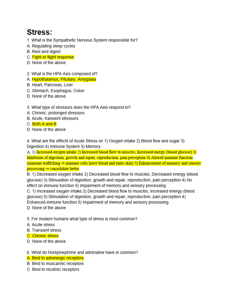 Nsci 201 Final Practice Questions and Answers | PDF | Adrenal Gland ...