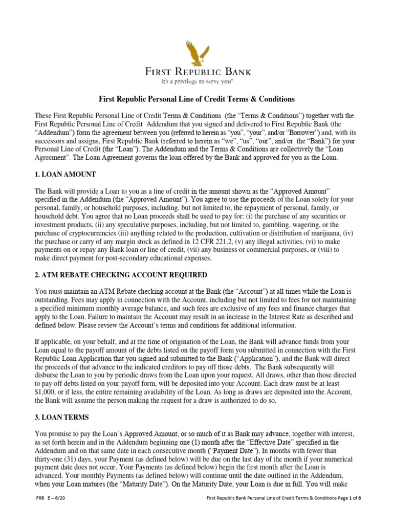 Personal Line of Credit Terms and Conditions | PDF | Loans | Interest