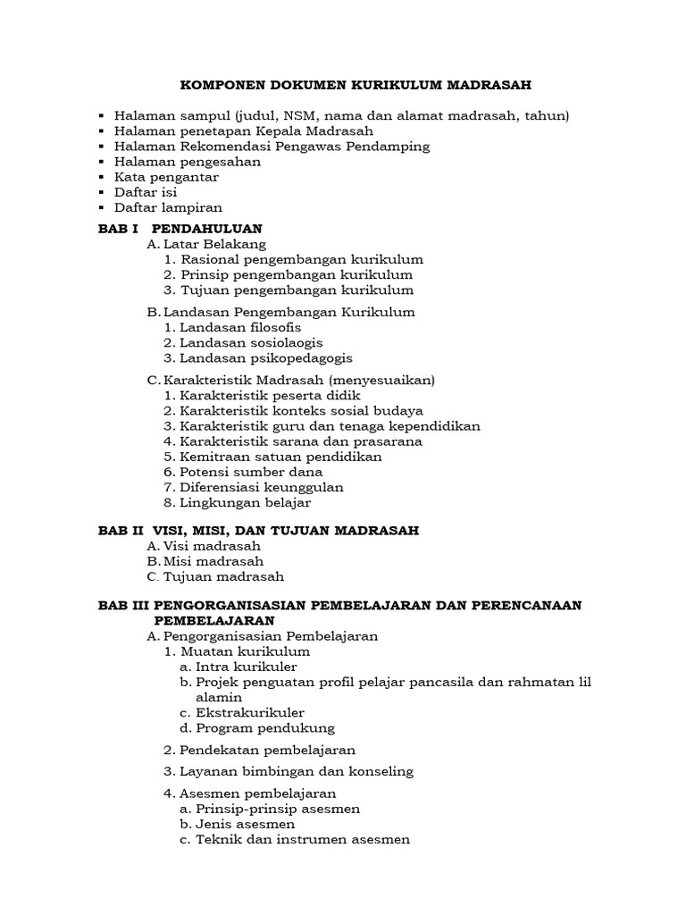 Sistematika Kurikulum Madrasah 2024 | PDF