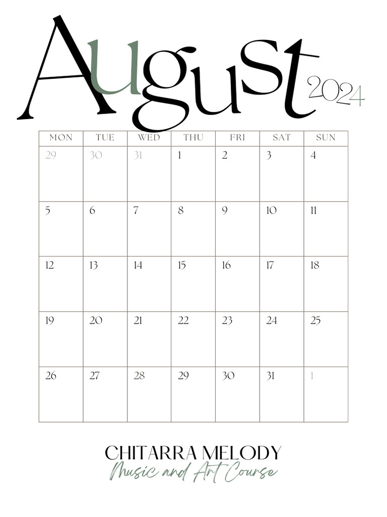 Simple Elegant August 2024 Calendar Monthly Planner | PDF