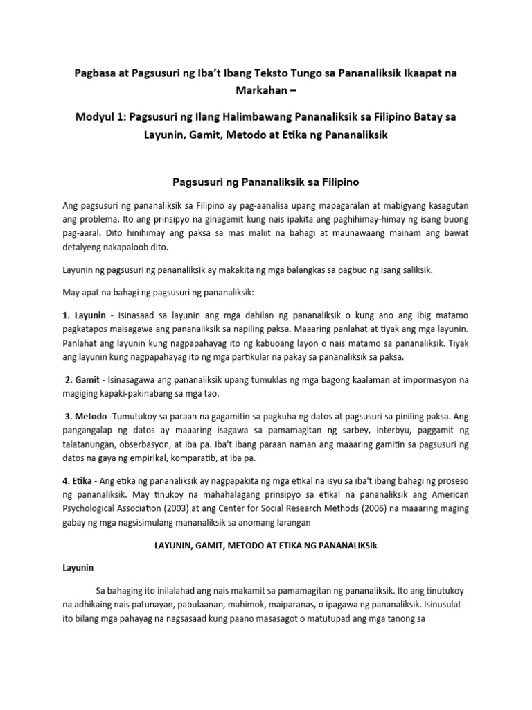 module-sa-pagbasa-at-pagsusuri-XI 2 | PDF