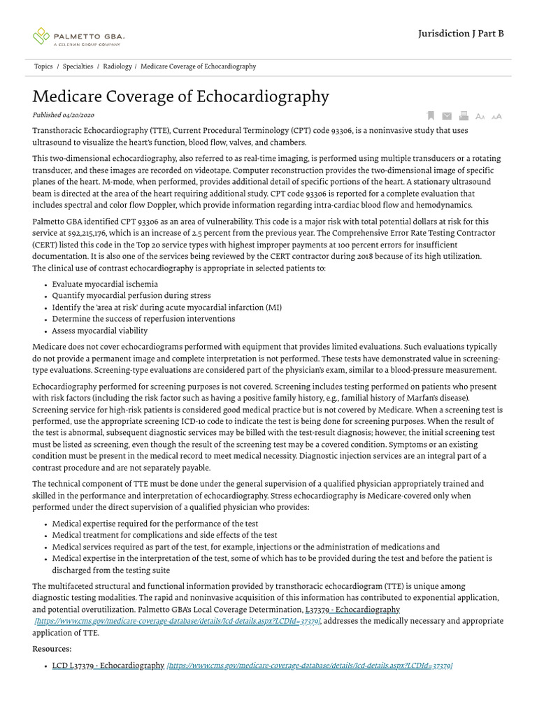 Jurisdiction J Part B - Medicare Coverage of Echocardiography | PDF | Echocardiography ...