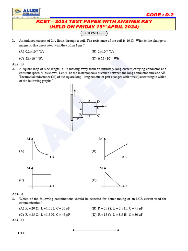 Kcet Pyq (2024 - 2023) | PDF | Neutron | Electrical Resistivity And ...