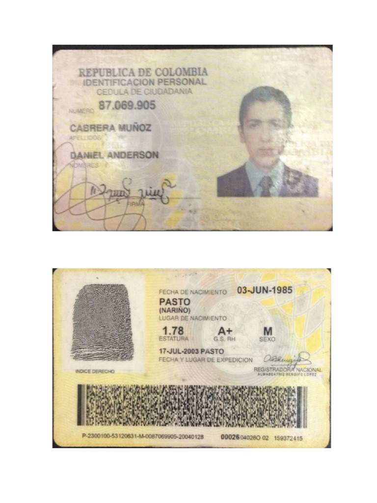 Cedula Daniel Cabrera Muñoz | PDF