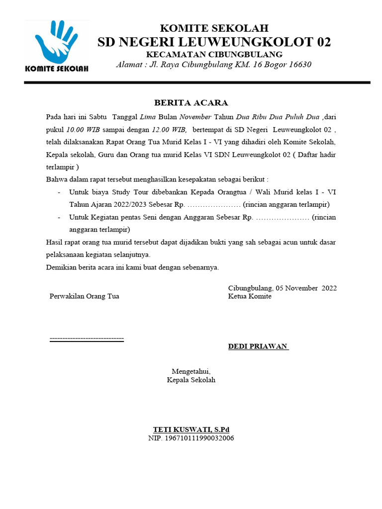 Berita Acara Rapat Komite 2022 Pdf