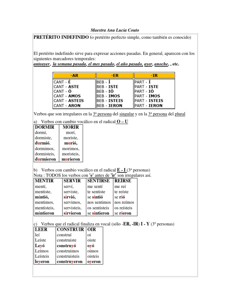 Preterito Indefinido | PDF | Conjugación gramatical | Lingüística
