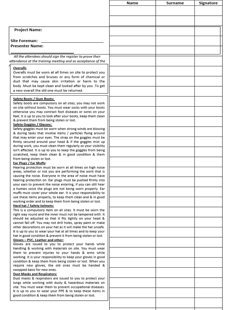 16.01 PPE - Responsibility Form | PDF | Personal Protective Equipment ...