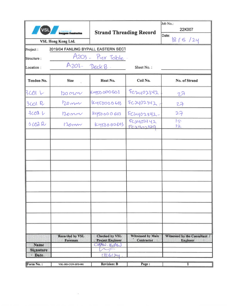 A203-DeckB-Pier Table-Pre-filled Stressing Form | PDF | Pressure