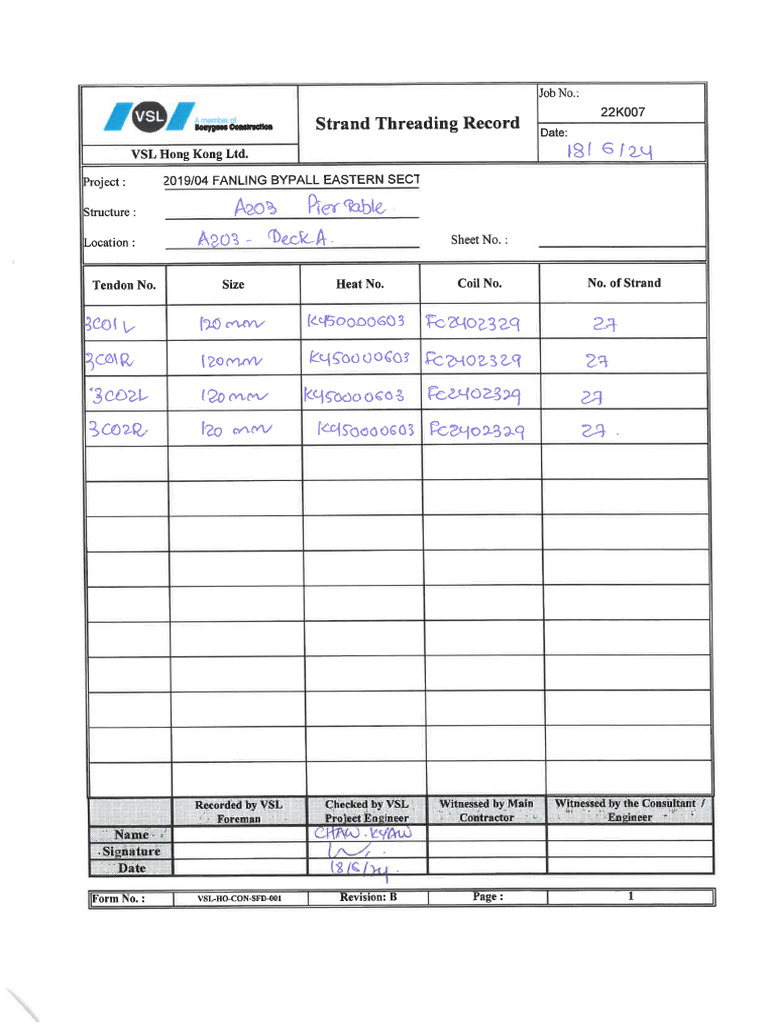 A203-DeckA-Pier Table-Pre-filled Stressing Form | PDF | Metrology