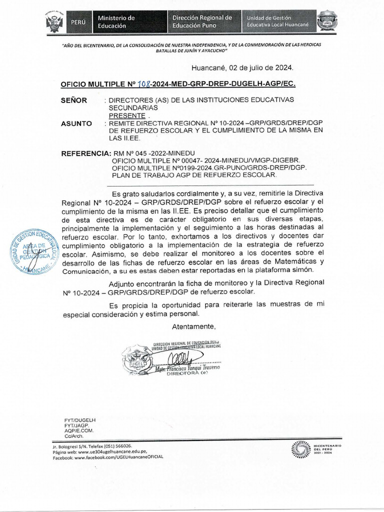 OFICIO MULTIPLE #108 REFUERZO ESCOLAR y ESPECIFICACIONES | PDF