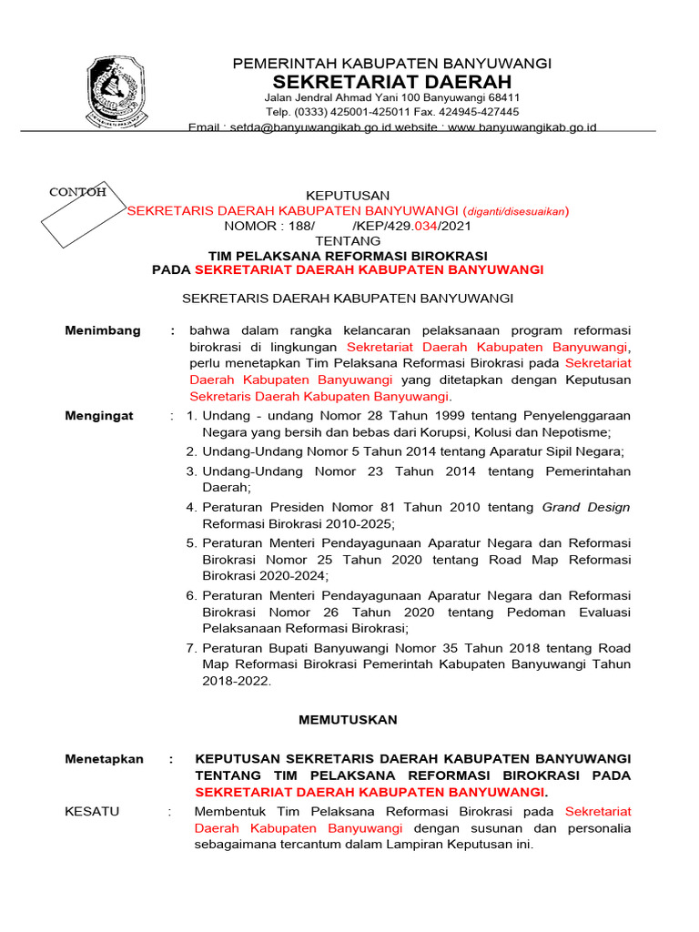 Contoh SK Tim RB SKPD | PDF