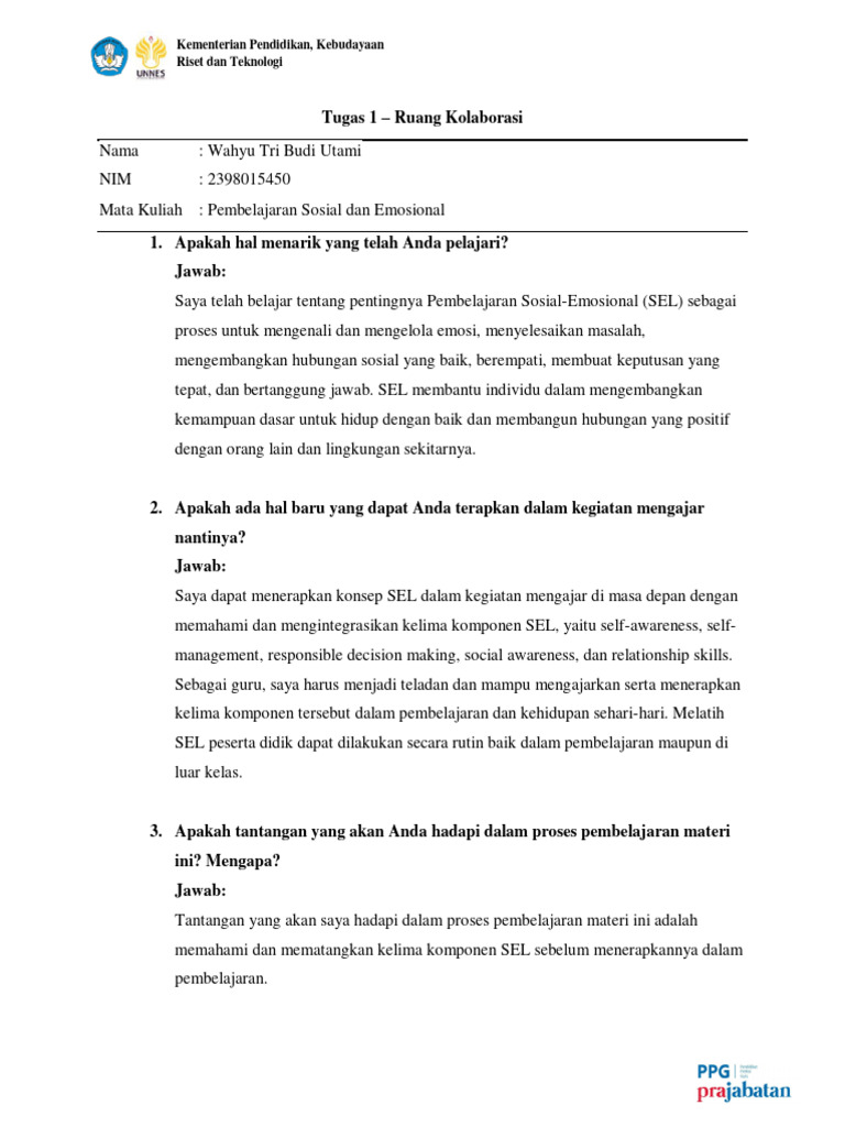 Topik 1 - Ruang Kolaborasi (Refleksi) - Wahyu Tri Budi Utami | PDF