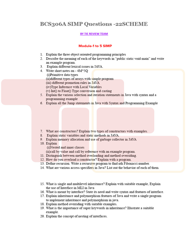 BCS306a Super Important - 22SCHEME | PDF | Method (Computer Programming) | Constructor (Object ...