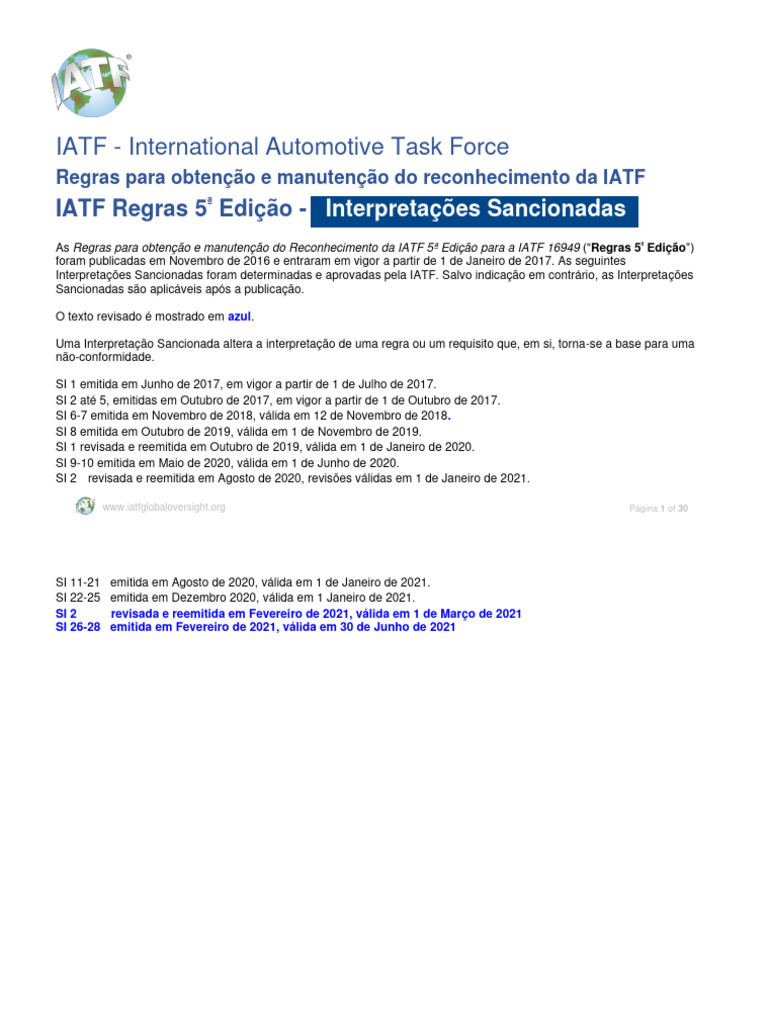 IATF Rules SIs - Feb 2021 - PT | PDF | Qualidade (negócios) | ISO 9000