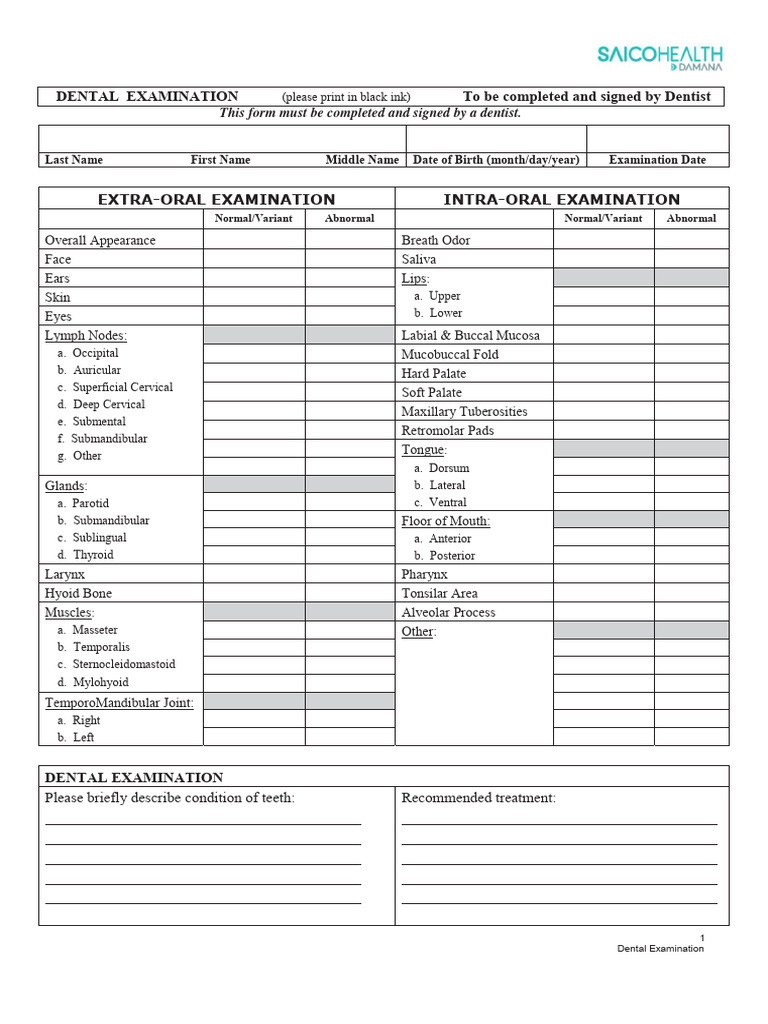 Dental Assistant Health Form | PDF | Dental Anatomy | Dentistry