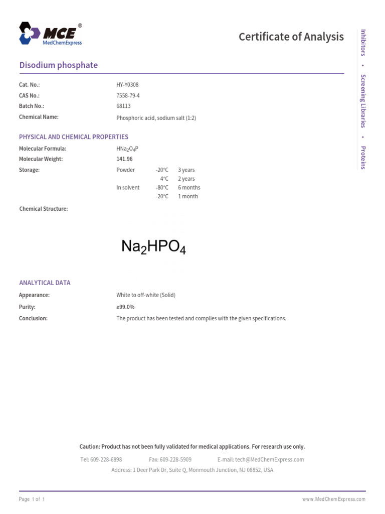 Disodium Phosphate COA 68113 MedChemExpress | PDF