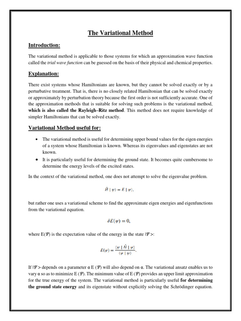 The Variational Method. Group #2 | PDF | Calculus Of Variations | Perturbation Theory (Quantum ...