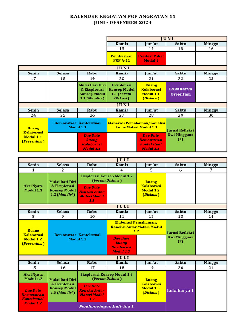 Kalender Kegiatan PGP Angkatan 11 | PDF