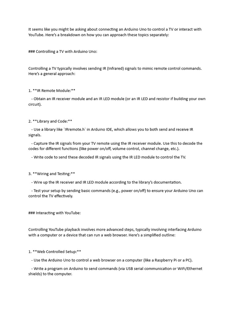 It Seems Like You Might Be Asking About Connecting An Arduino Uno To Control A Tv Or Interact 1175