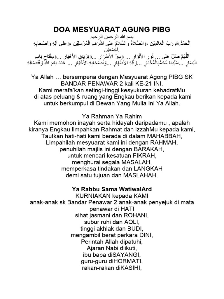 DOA MESYUARAT AGUNG PIBG Ke 21 | PDF | Kajian Bahasa Asing | Agama & Spiritualitas