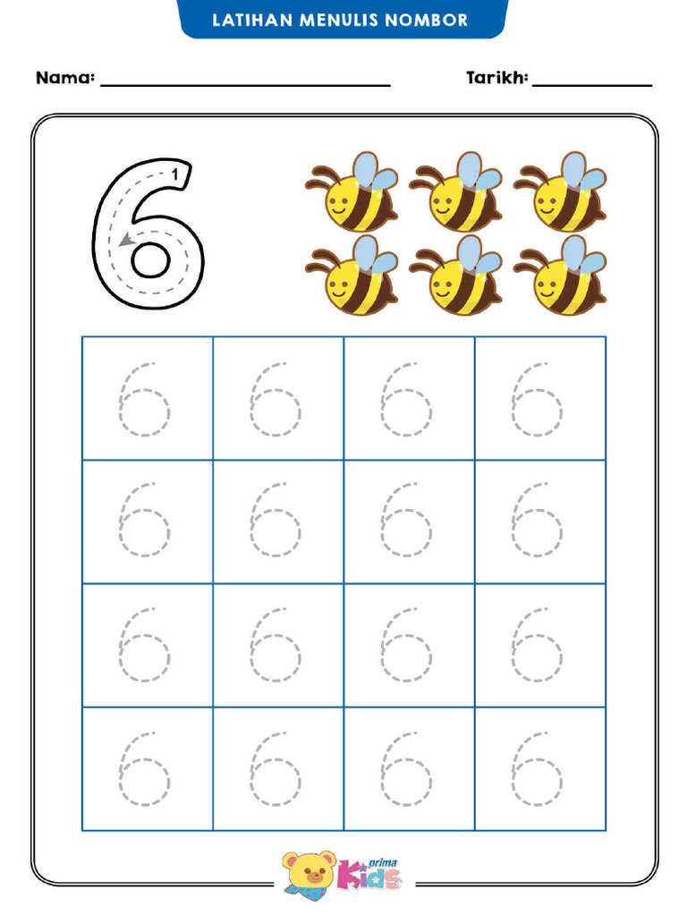 Kids - Tedi Latihan Menulis Nombor 6 | PDF