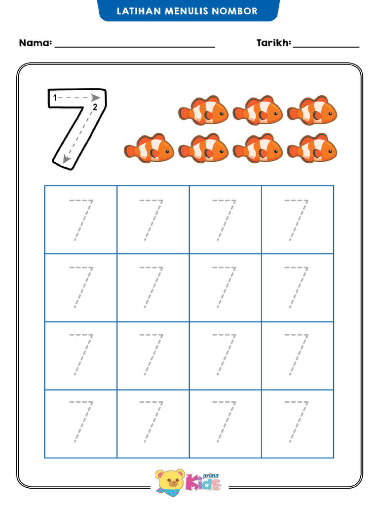 Kids - Tedi Latihan Menulis Nombor 7 | PDF