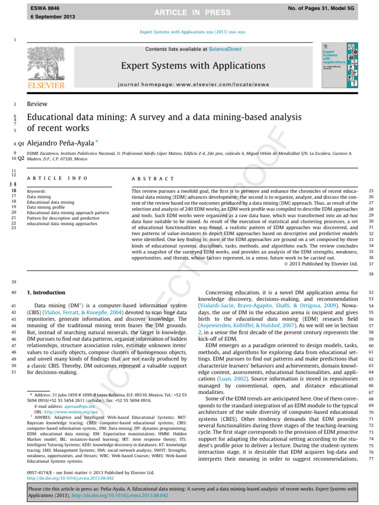 Educational Data Mining - A Survey and A Data Mining-Based Analysis of Recent Works | PDF | Data ...