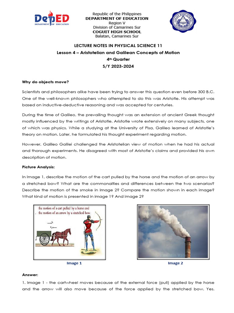 LESSON 4 Lecture Notes | PDF | Force | Aristotle