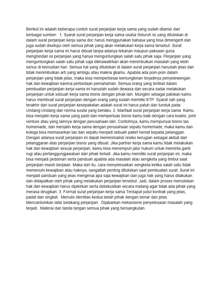 Contoh Surat Perrjanjian Kerjasama 1 | PDF | Bisnis