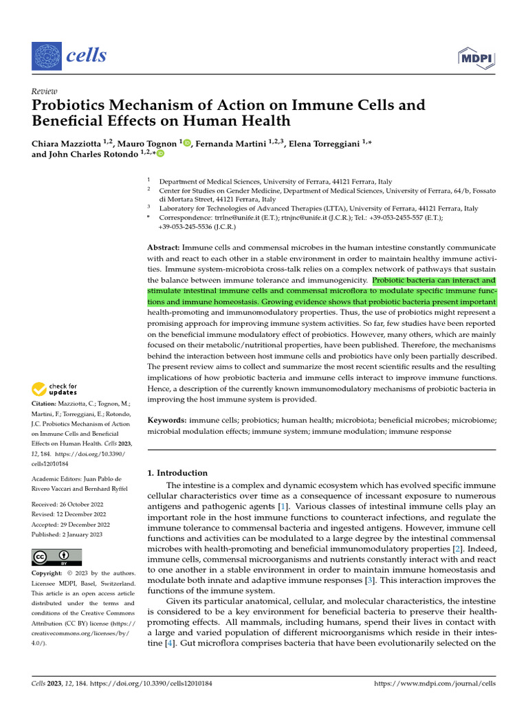 Probiotics Mechanism of Action On Immune Cells and | PDF | Immune ...