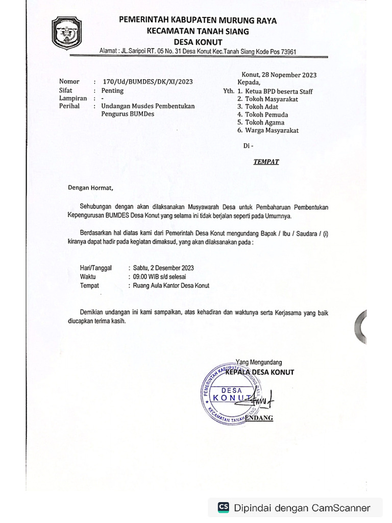 Undangan Musdes Pembentukan Bumdes Konut Pdf