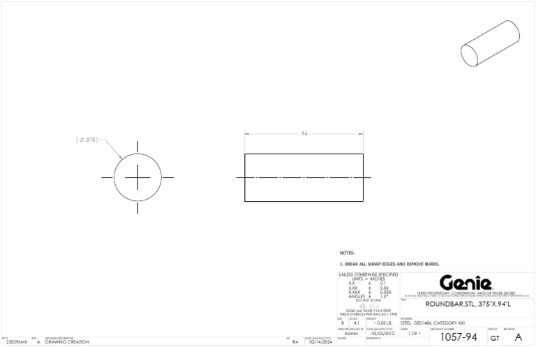 Roundbar, STL, 375"X 94"L | PDF | Technical Drawing