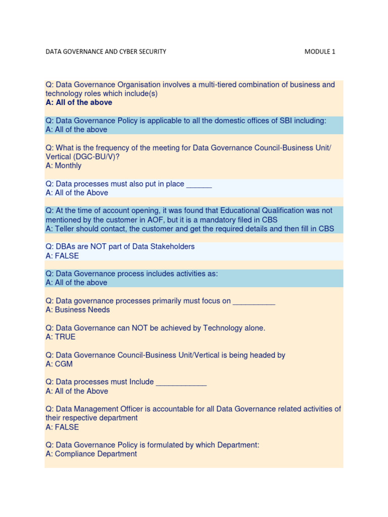 Data Governance & Cyber Security Module1 Compiled | PDF | Data Quality | Governance