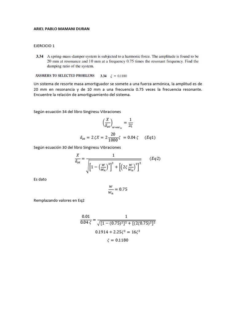 ARIEL PABLO MAMANI DURAN EJERCICIO Capitulo 3 | PDF | Oscilación ...