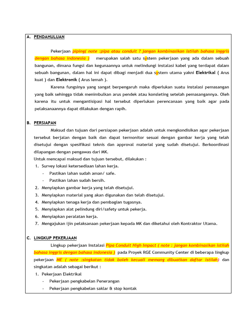 Metode Pelaksanaa Pemasangan Pipa Conduit | PDF Metode Pelaksanaa Pemasangan Pipa Conduit | PDF