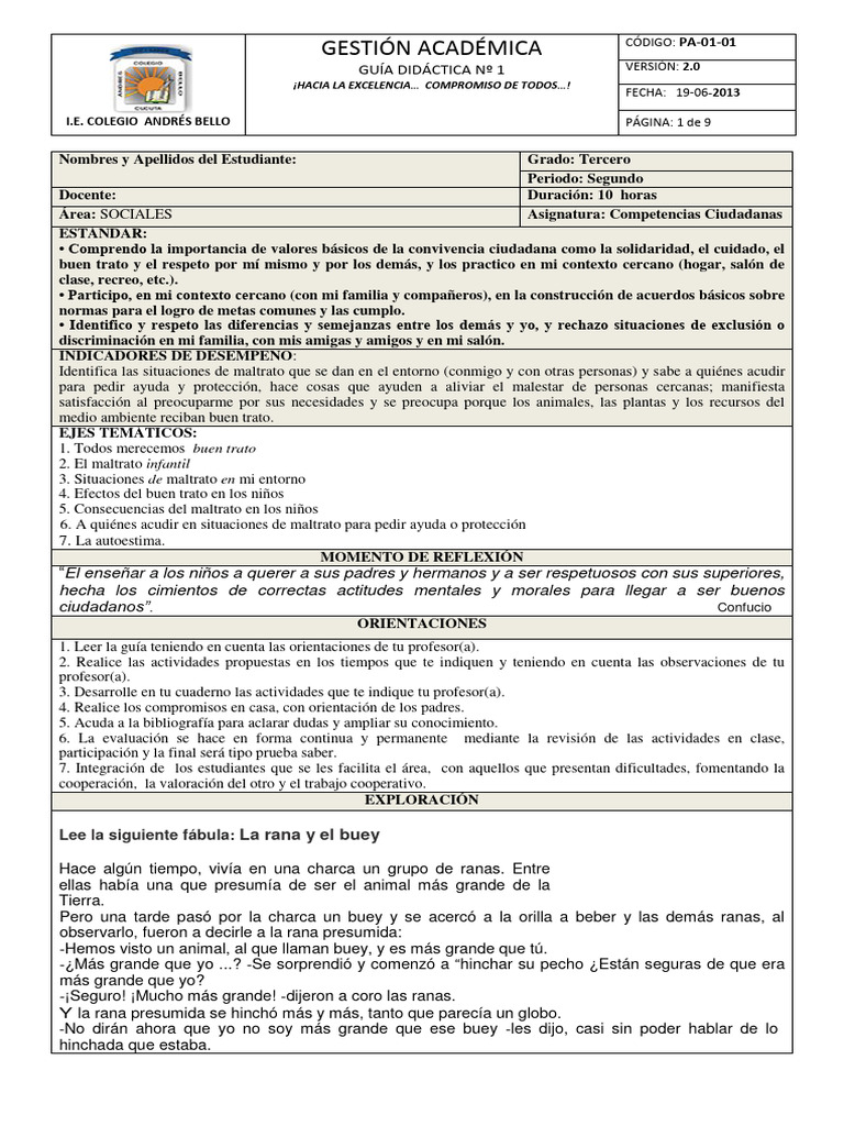 Guia C.C. Segundo Periodo Grado Tercero | PDF | Abuso infantil | Autoestima