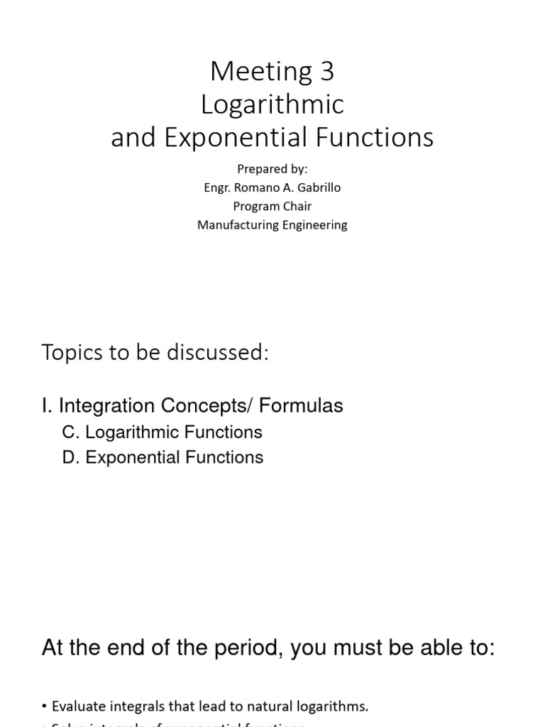 Meeting 3 - Logarithmic and Exponential Functions | PDF | Teaching Methods & Materials