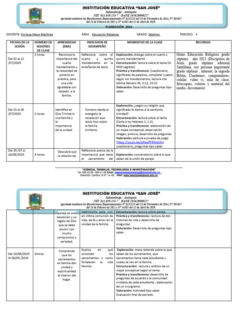 Religion Septimo Periodo Tres | PDF