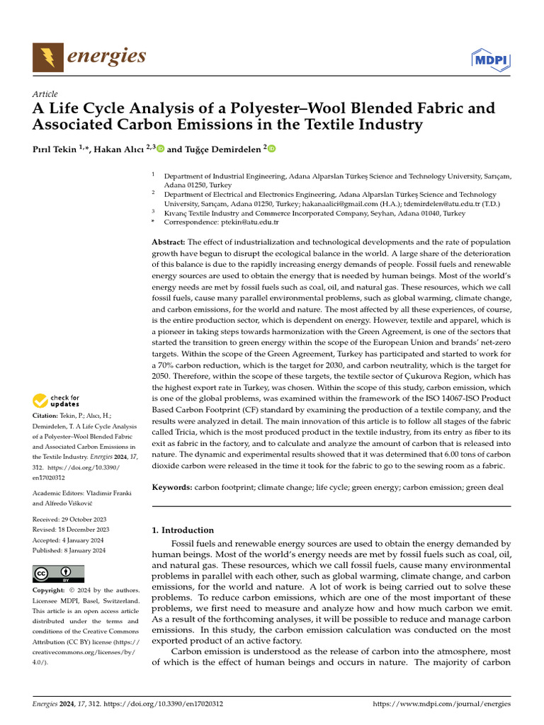 A Life Cycle Analysis of A Polyester-Wool Blended Fabric and Associated ...