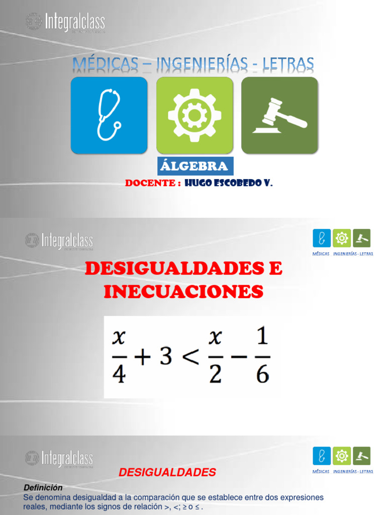 Diapositiva - Desigualdades e Inecuaciones Lineales y Cuadráticas | PDF | Desigualdad ...