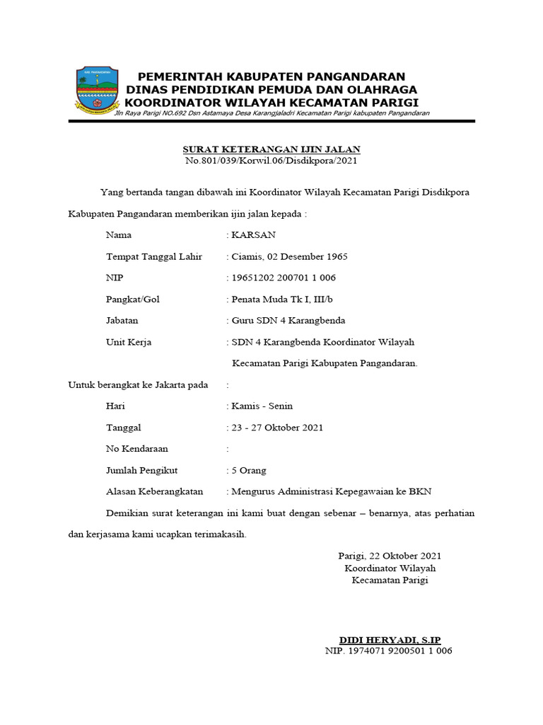 Surat Ijin Jalan | PDF