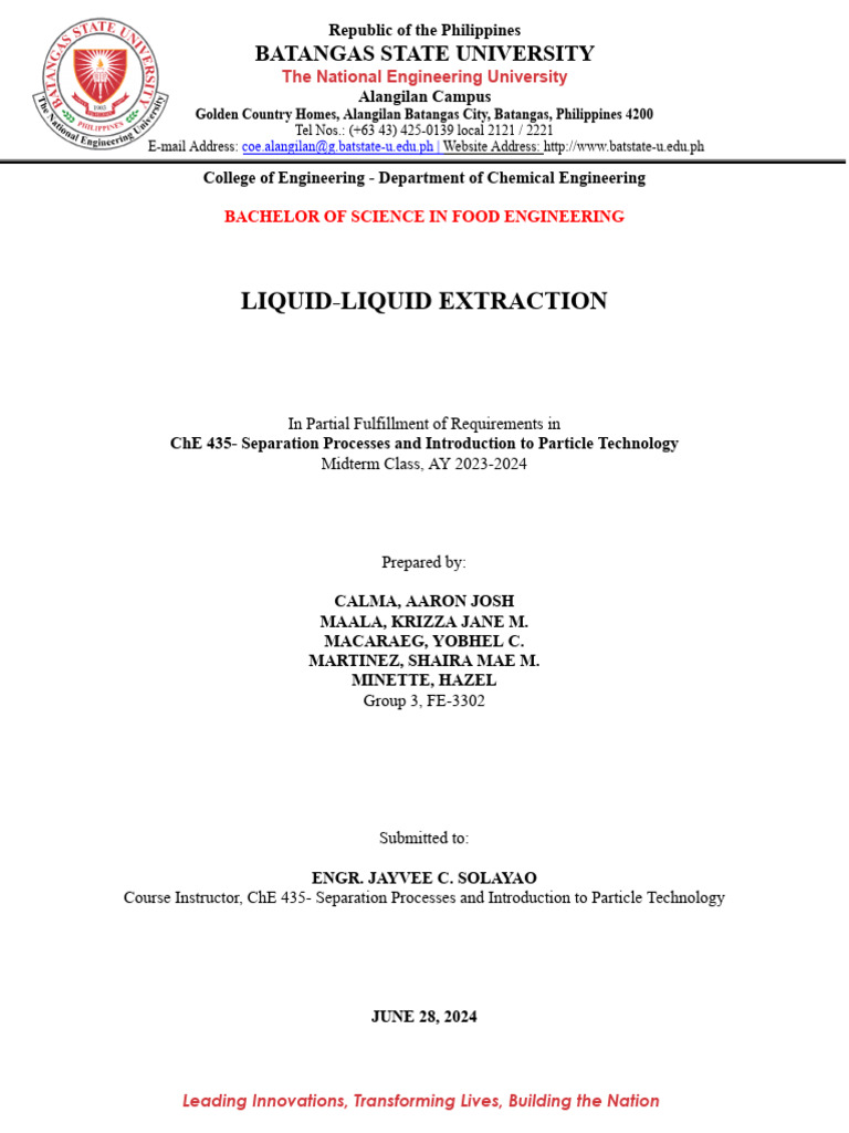 Technical Report 1 - Liquid-Liquid Extraction | PDF | Solubility ...