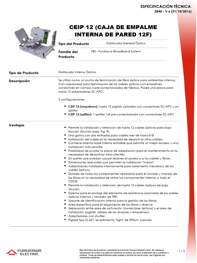 Et2845-6.0-Ceip 12 (Caja de Empalme Interna de Pared 12F) | PDF ...