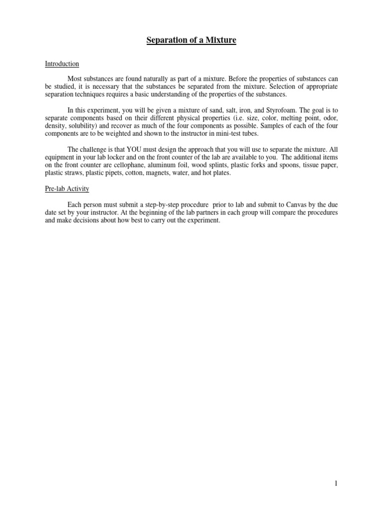 4 Separation+of+a+Mixture+f23 | PDF | Mixture | Chemical Substances
