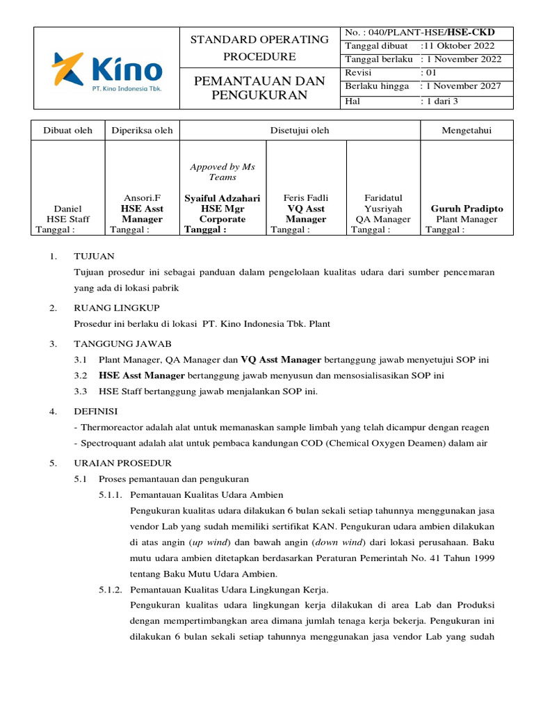 040 Pemantauan Dan Pengukuran Rev 01 | PDF