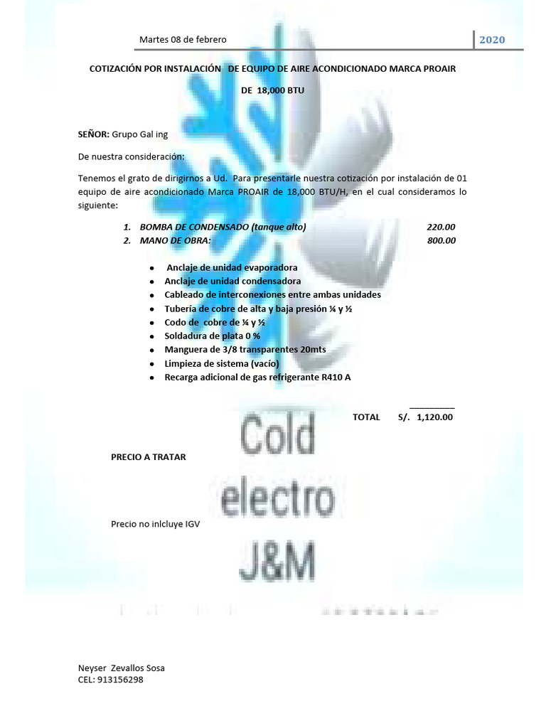 Cotizaciòn Grupo Gal Ing | PDF