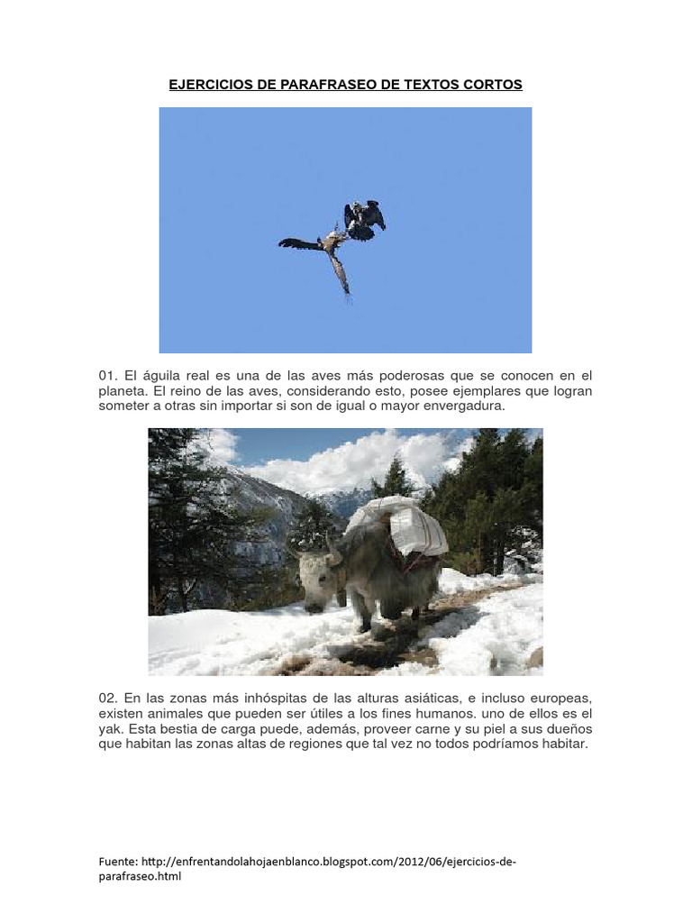 EJERCICIOS DE PARAFRASEO DE TEXTOS CORTOS | PDF | Aves | Zoología