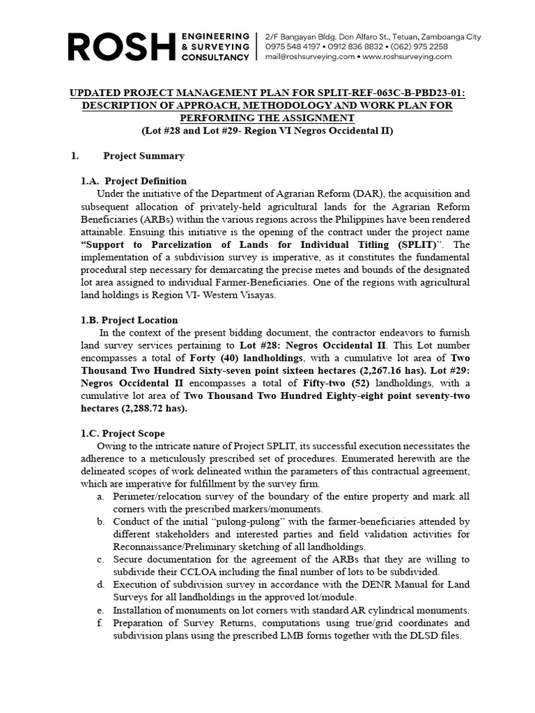 UPDATED PROJECT MANAGEMENT PLAN FOR SPLIT | PDF | Surveying | Quality ...