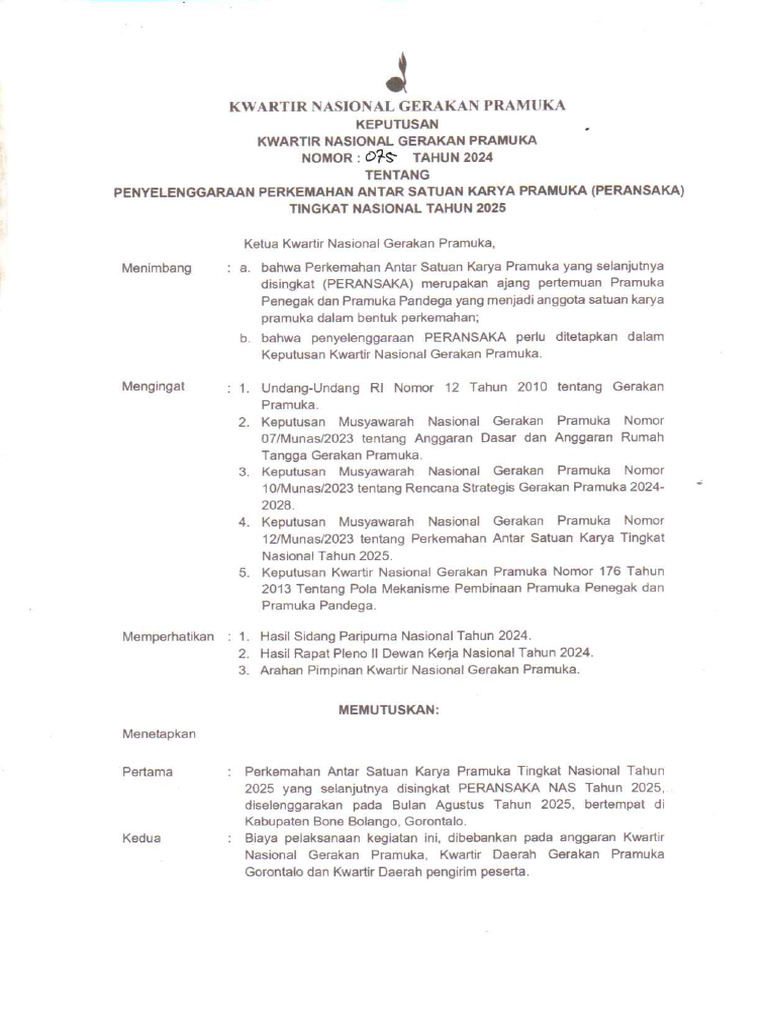 SK No 075 Tahun 2024 Tentang Peran Saka TK Nasional 202420240625 - 10361108 | PDF